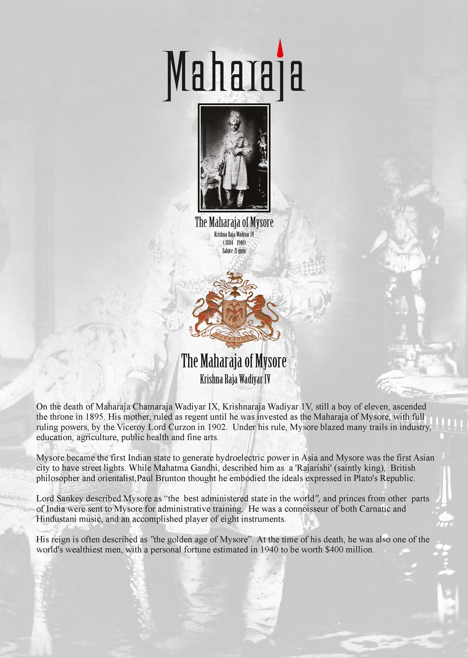 THE MAHARAJA OF MYSORE (A3) – Magnate Publishing House